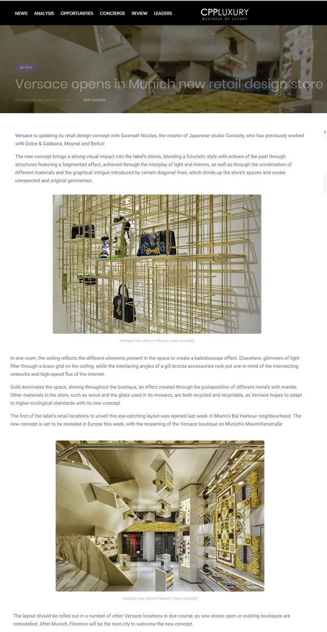 Versace opens in Munich new retail design store - L'Elite Group