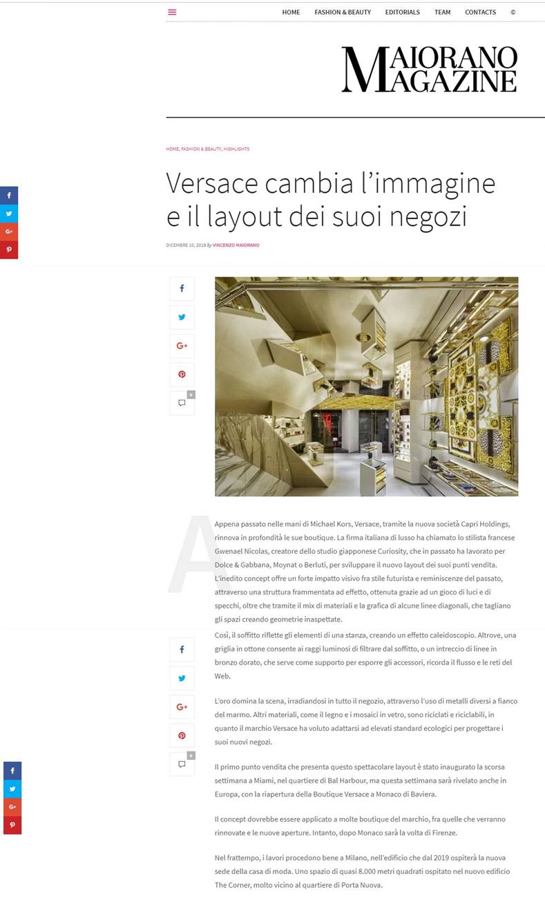 Versace changes the image and layout of its stores - L'Elite Group